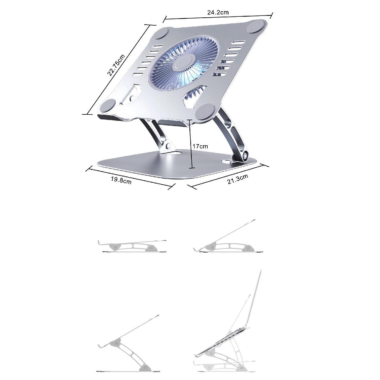 Chladící podložka pro notebook, polohovatelná s LED, stříbrná VYBALENO ...